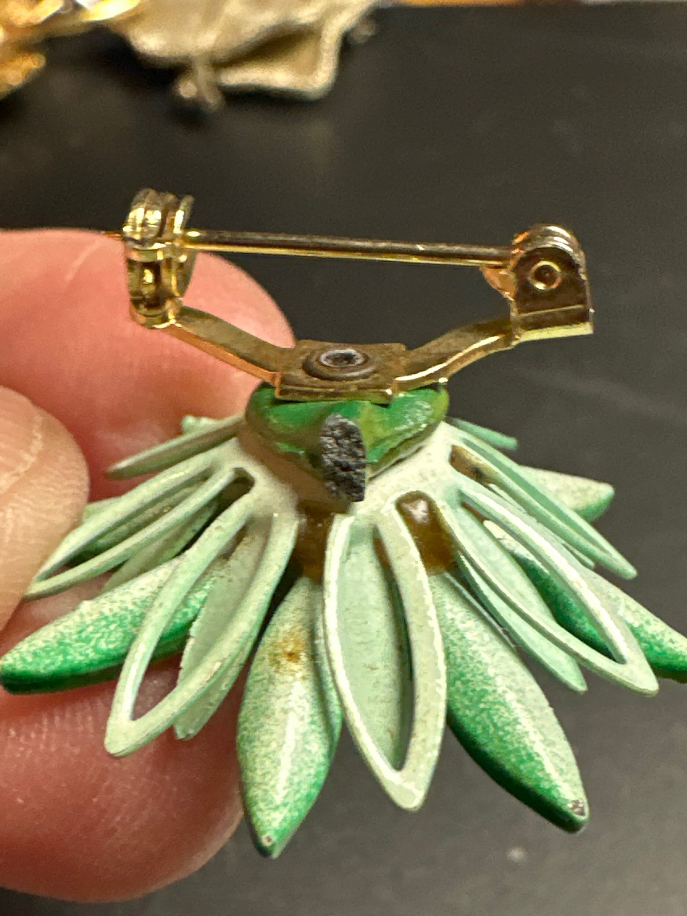 Green Enamel Flower Pin - Etsy