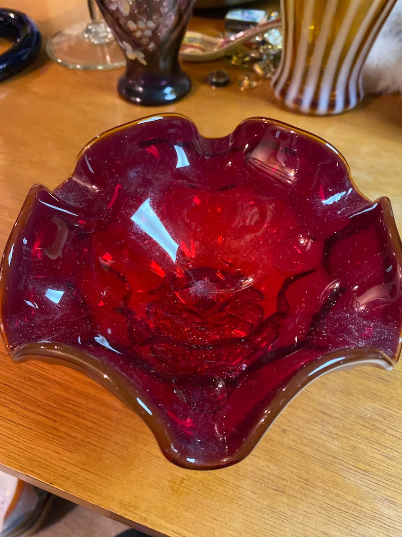 Viking Georgian Honeycomb Ruby Red Art Glass Compote | Etsy