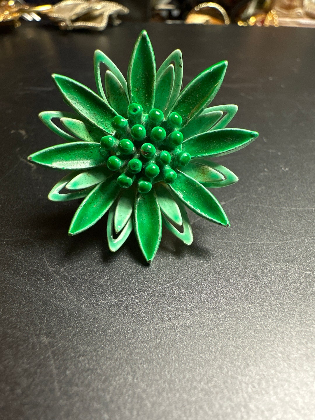Green Enamel Flower Pin - Etsy