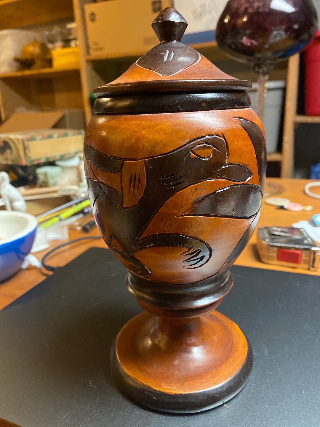 Carved Wood Lidded Bowl - Etsy