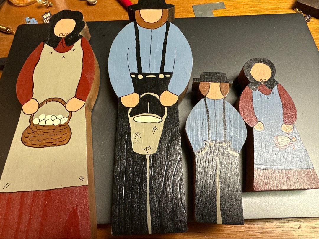 Wood Painted Amish Family - Etsy