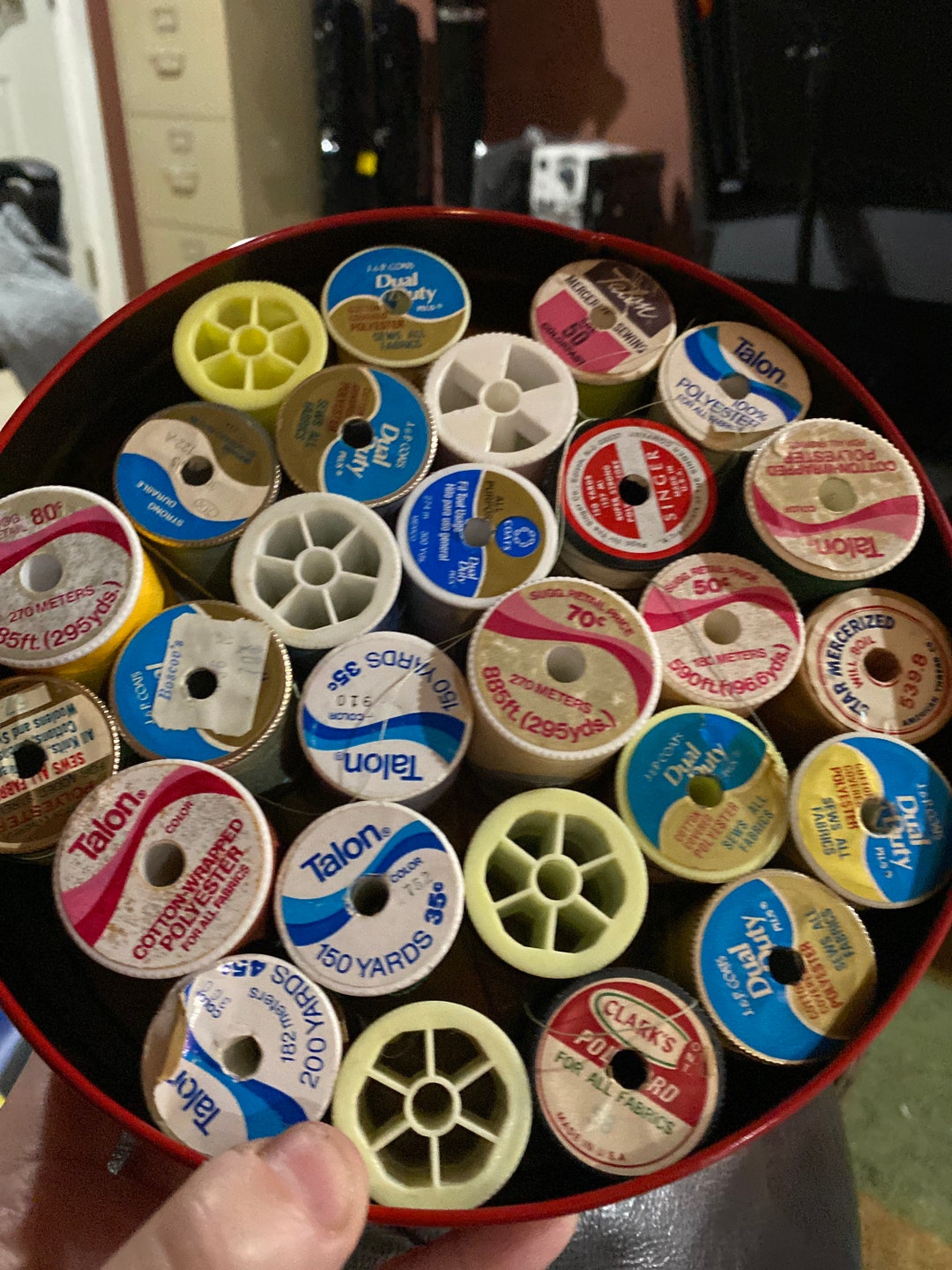 Tin of Vintage Thread Spools - Etsy