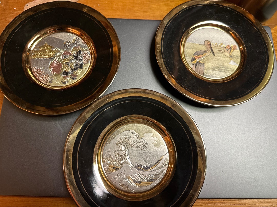 3 Pieces of Art of Chokin Plates - Etsy