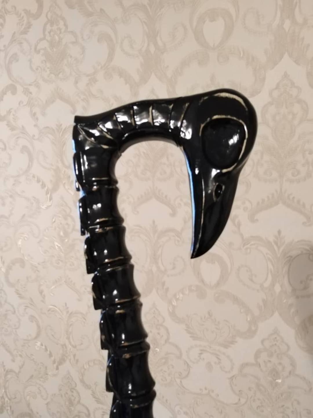 Hand Carved Raven Skull Walking Cane, Spine Design Wooden Cane - Etsy