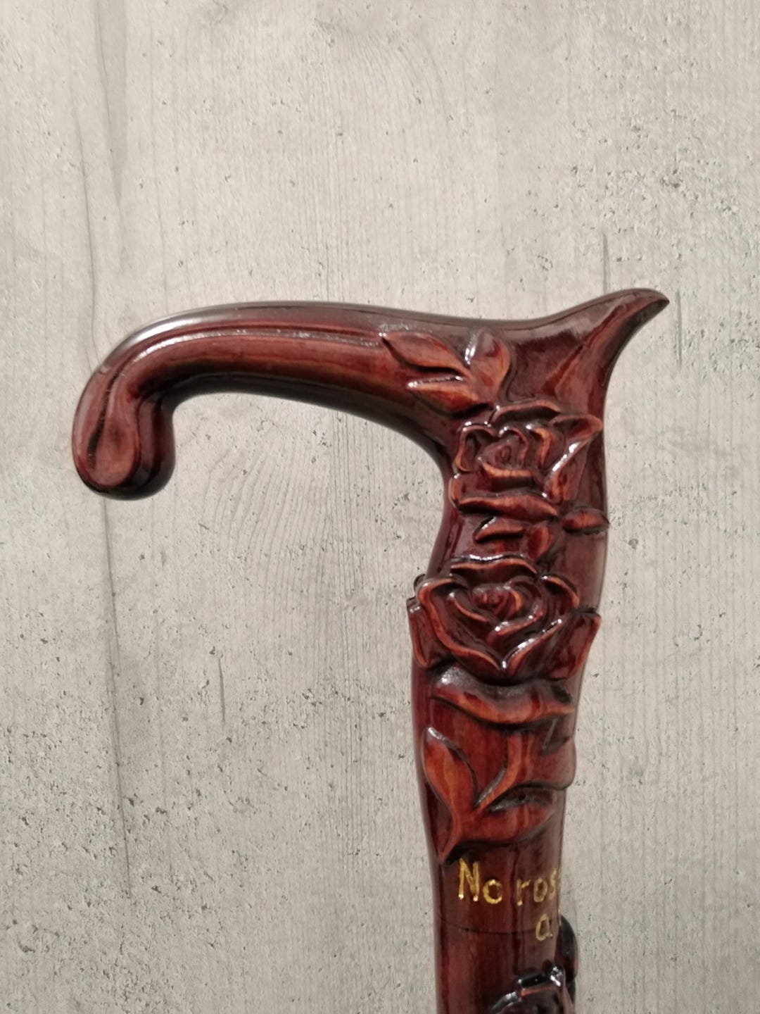 Hand-carved Wooden Walking Cane With Roses - Etsy