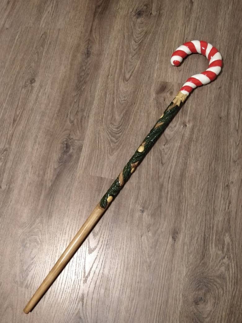 Hand Carved Christmas Walking Cane: Unique Wooden Hiking Stick - Etsy