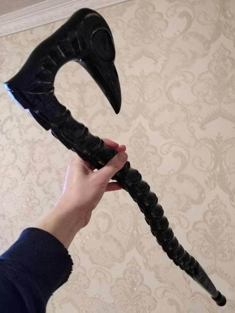 Hand Carved Raven Skull Walking Cane, Spine Design Wooden Cane - Etsy