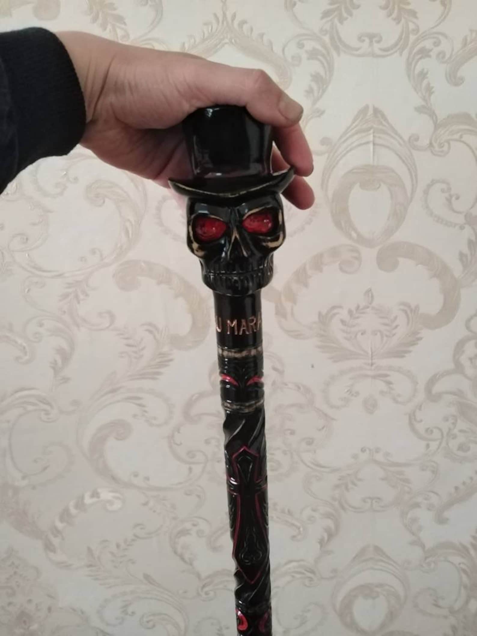 Wooden Carved Walking Cane Skull | Etsy