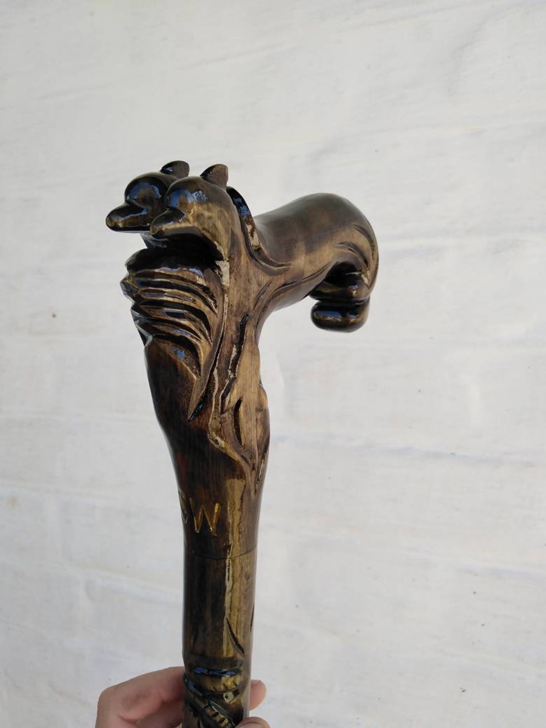 Hand Carved Dolphin Walking Cane, Ukrainian Wood Hiking Stick - Etsy