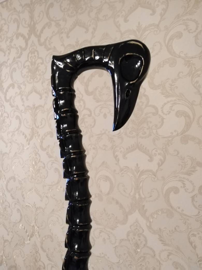 Hand Carved Raven Skull Walking Cane, Spine Design Wooden Cane - Etsy