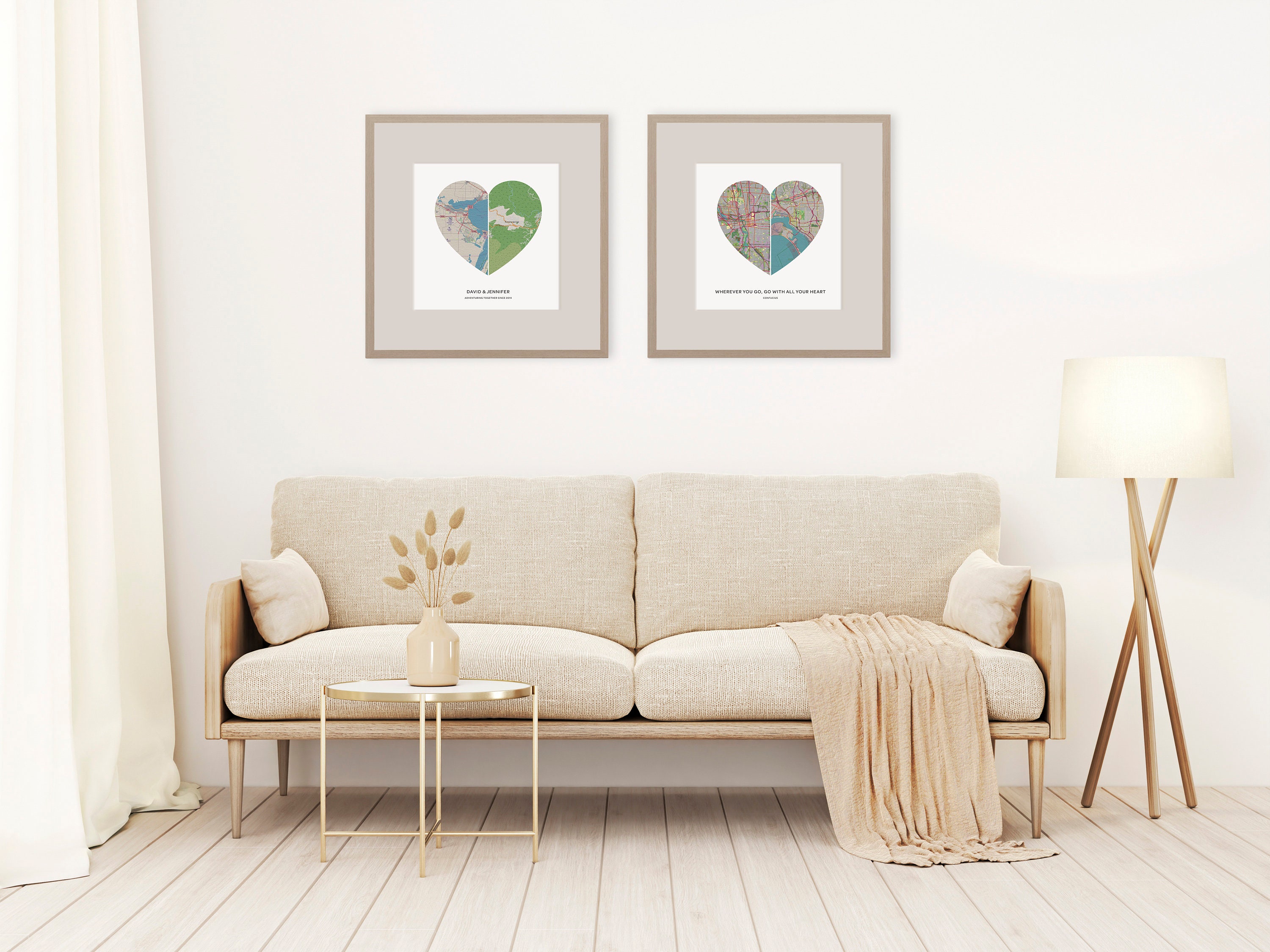 Custom Map Print 2 Locations Split Heart Personalized Map - Etsy