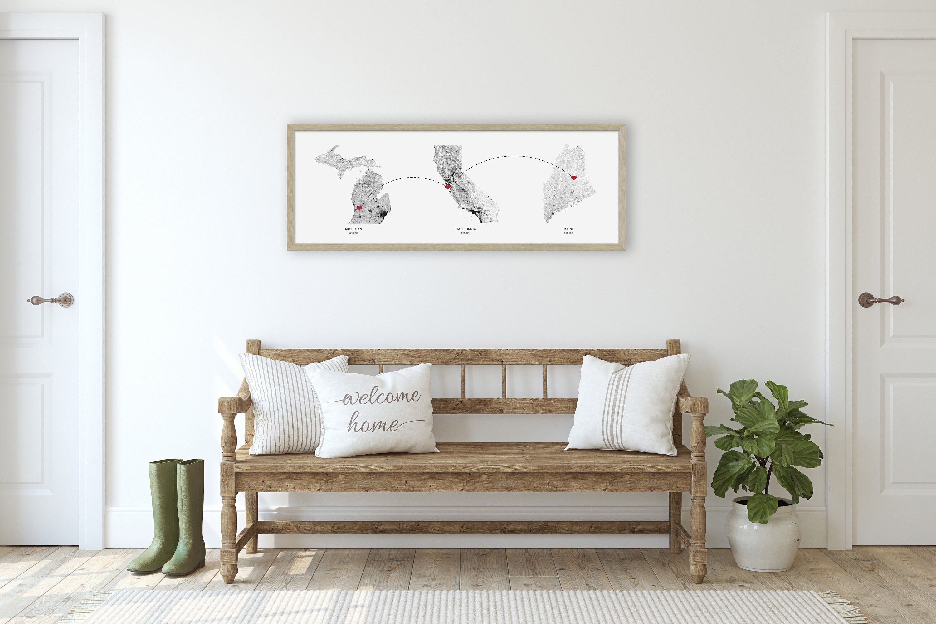 Custom States Map Print 3 Locations State to State | Etsy