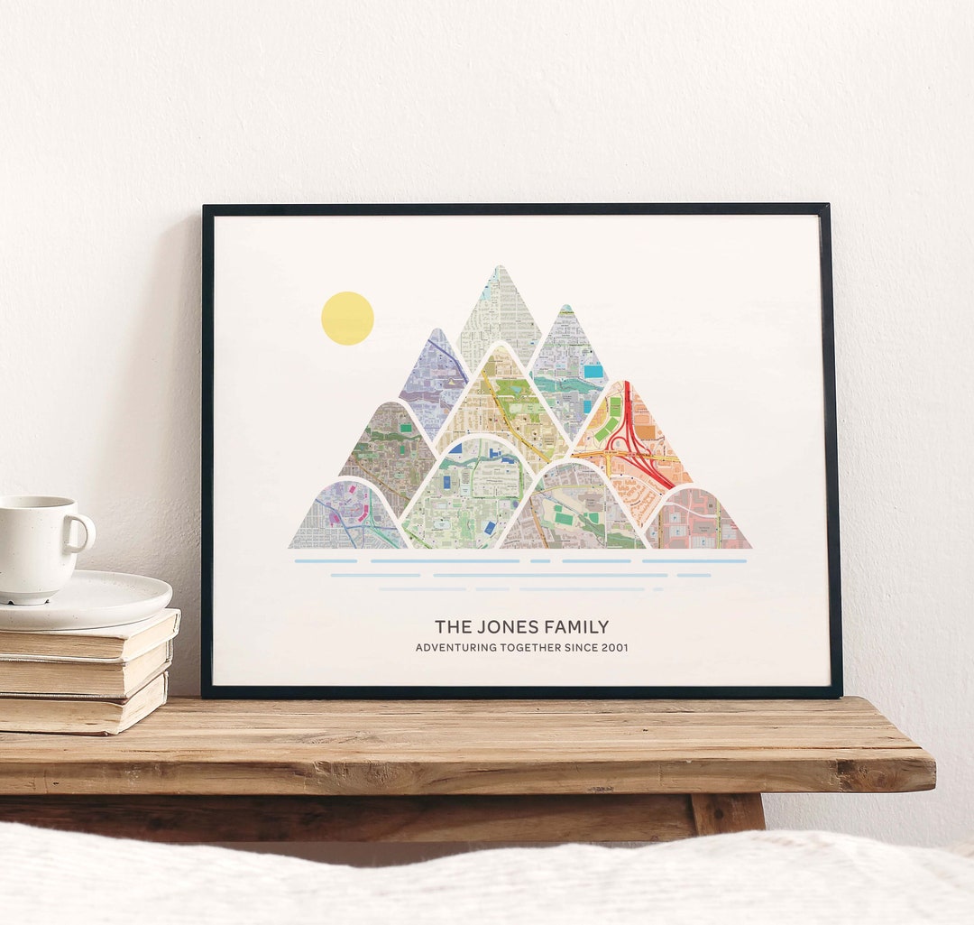 Personalized Mountains Print With Maps | Custom Map Canvas | Customized ...