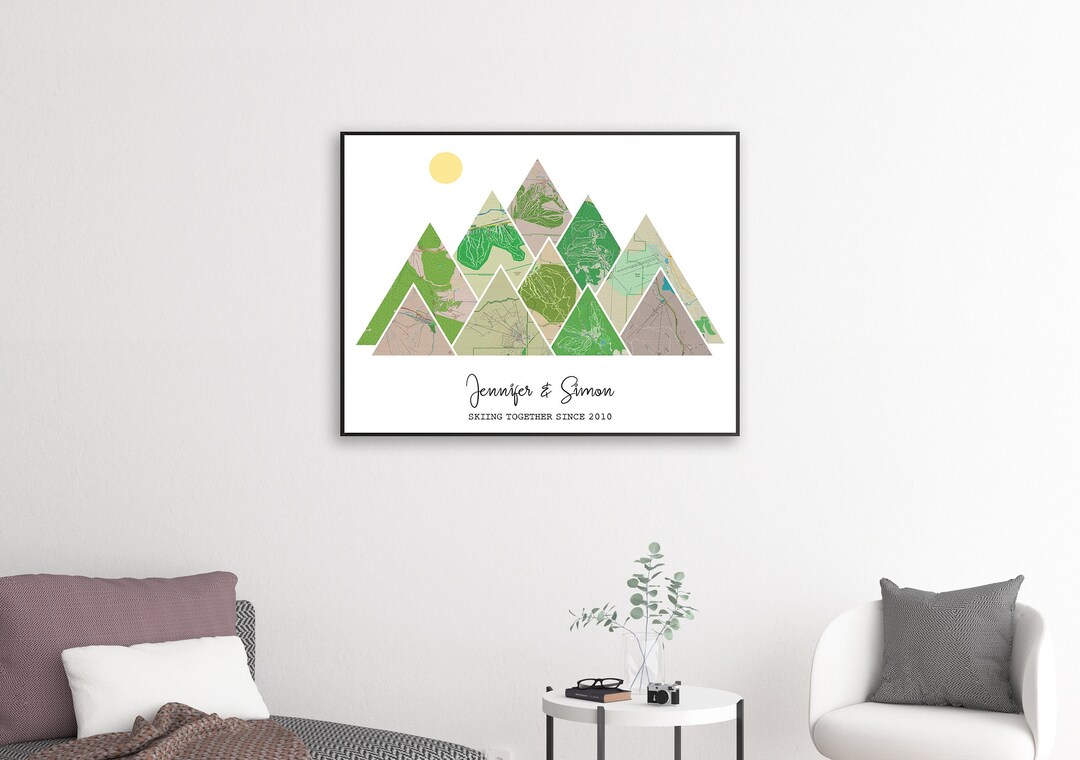 Personalized Mountains Print With Maps Custom Map Canvas Customized Map ...