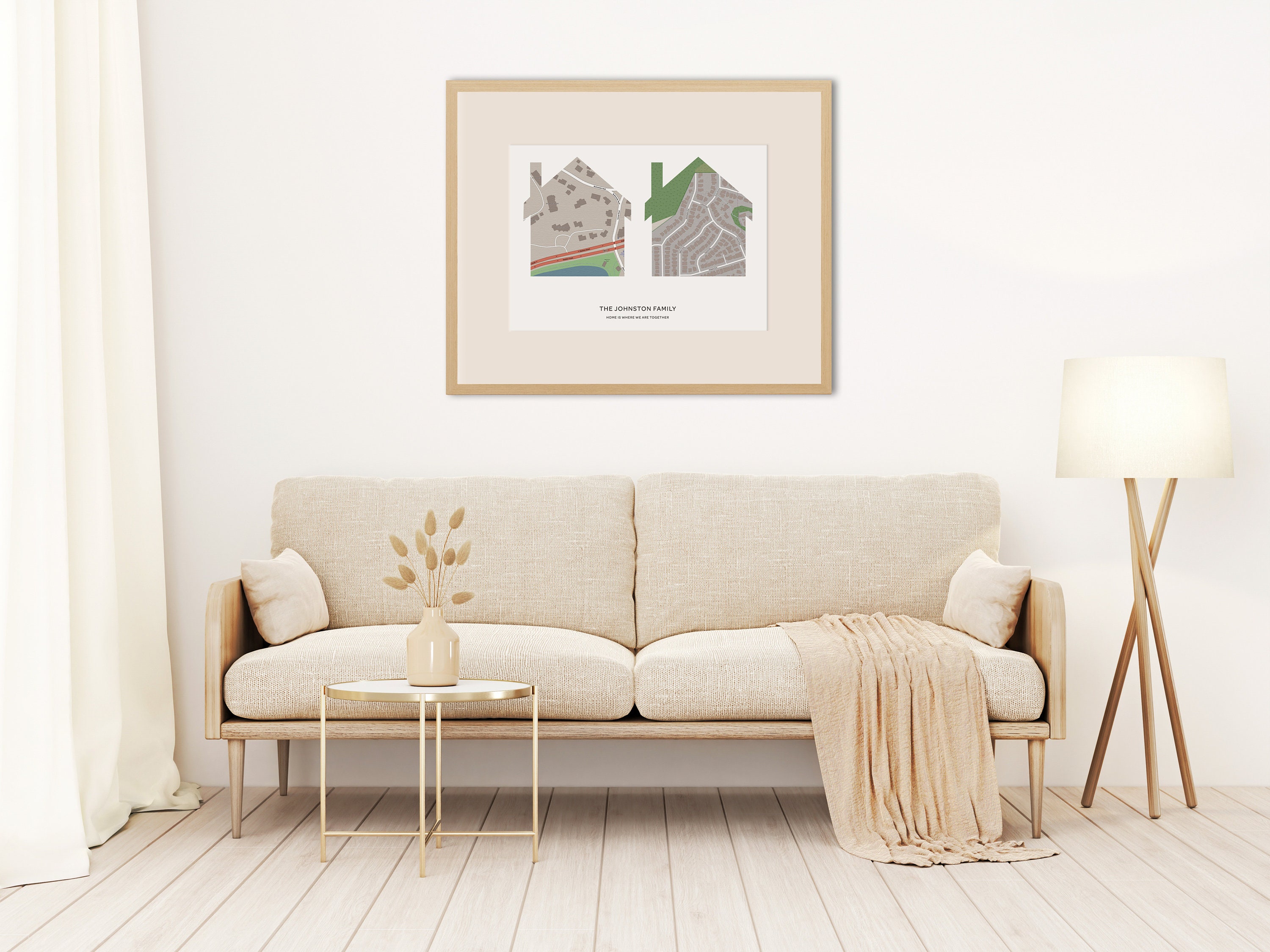Custom House Map Print 2 Locations Personalized Map Canvas - Etsy