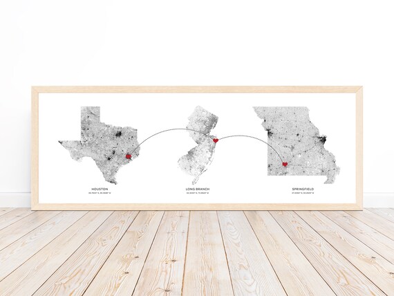 Custom States Map Print 3 Locations State to State | Etsy