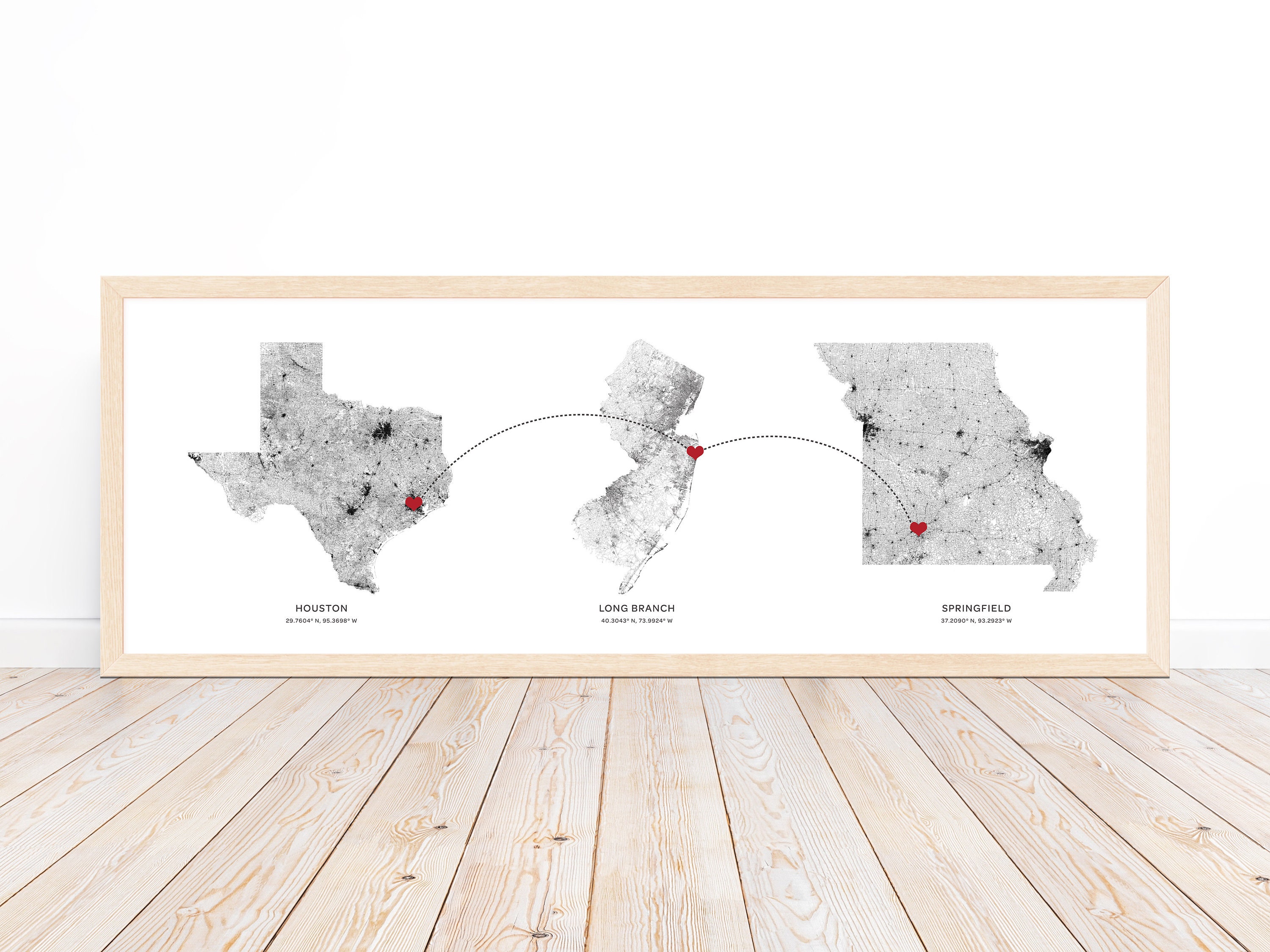 Custom States Map Print 3 Locations State to State | Etsy