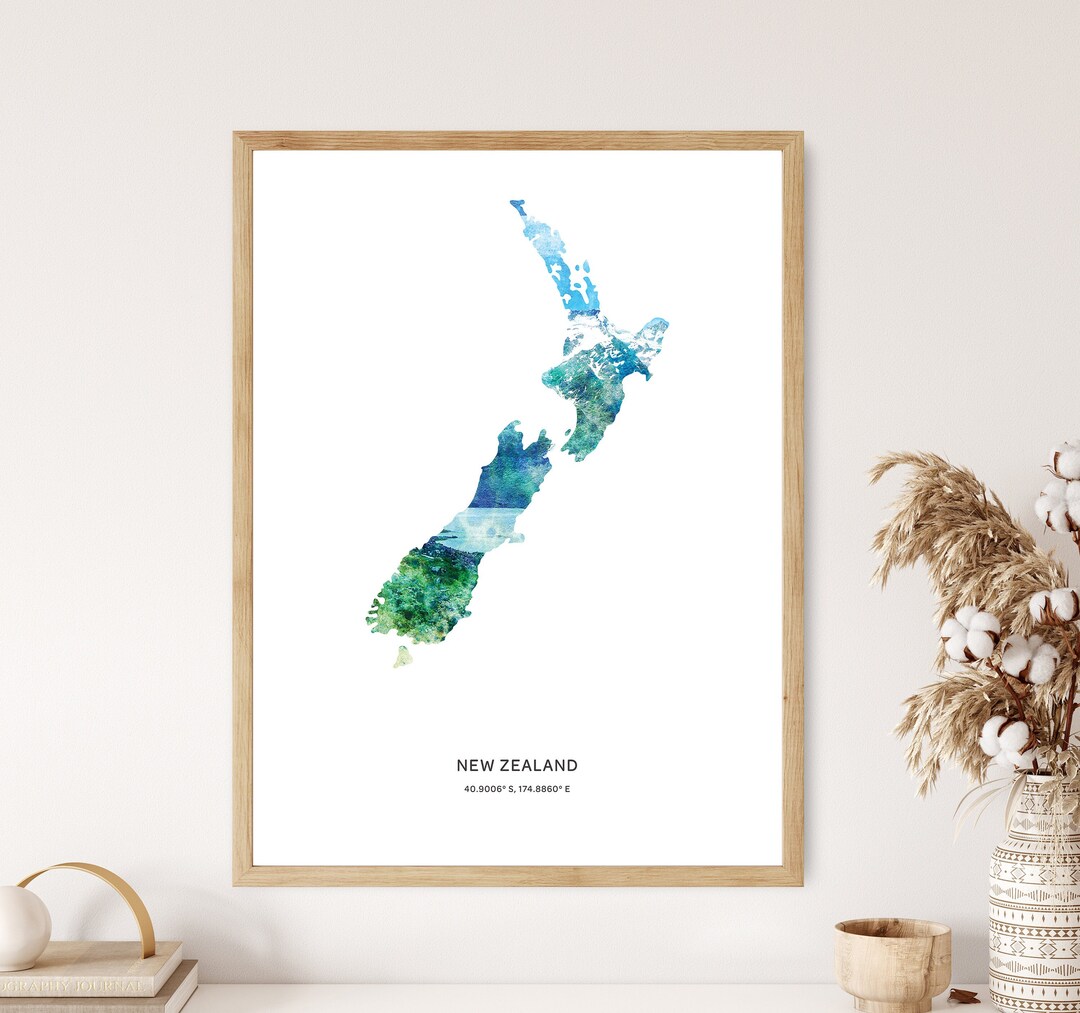 New Zealand Print | New Zealand Watercolor Print | New Zealand Canvas ...