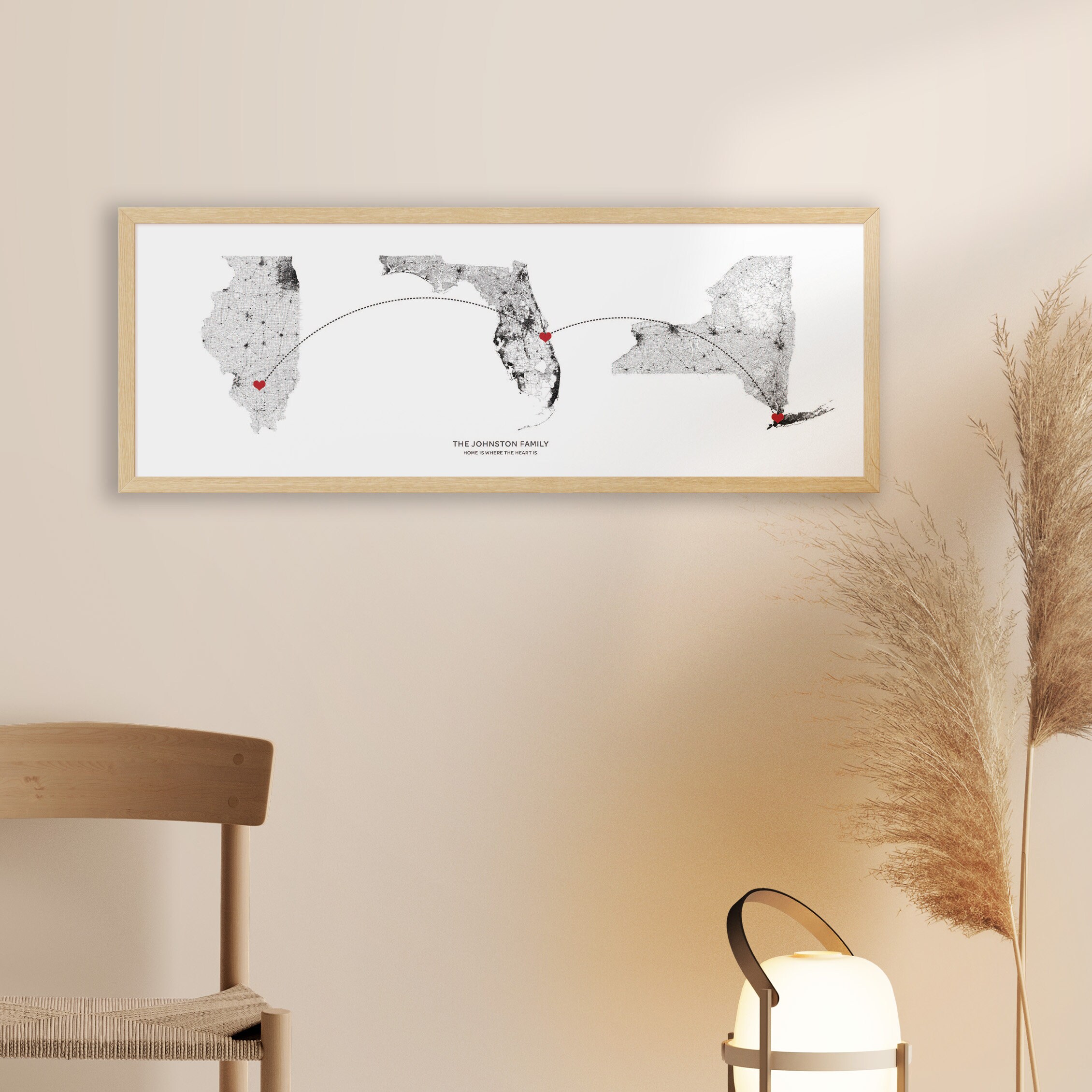 Custom States Map Print 3 Locations State to State | Etsy