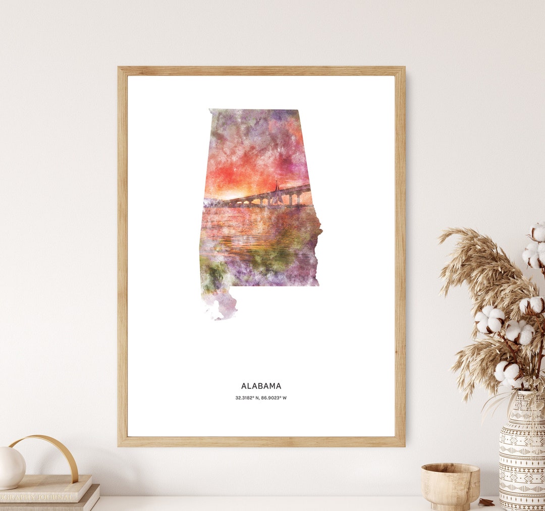 Alabama Print | Alabama Watercolor Print | Alabama Canvas | Alabama ...