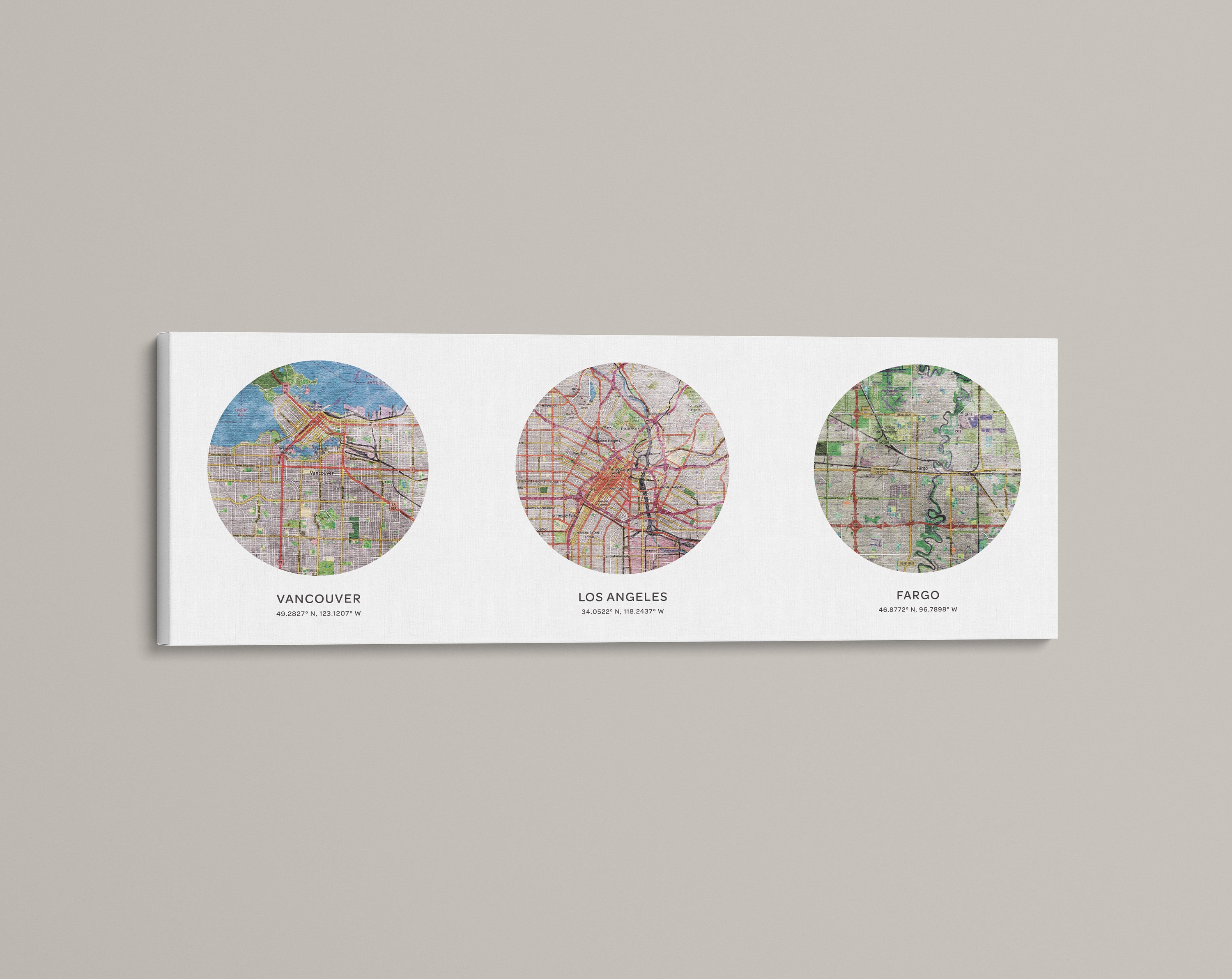 Custom Map Print 3 Locations Watercolor Maps Canvas Custom - Etsy