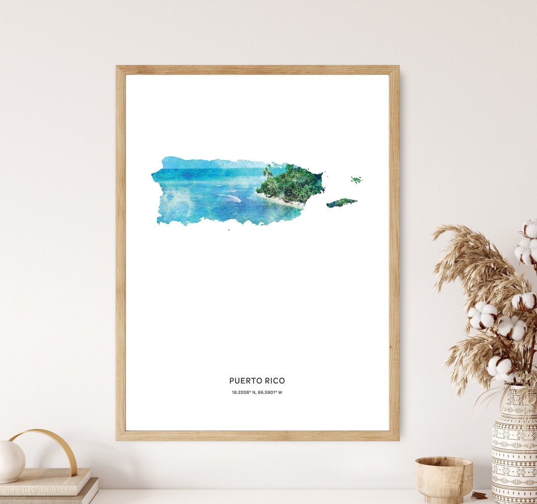 Puerto Rico Print | Puerto Rico Watercolor Print | Puerto Rico Canvas ...