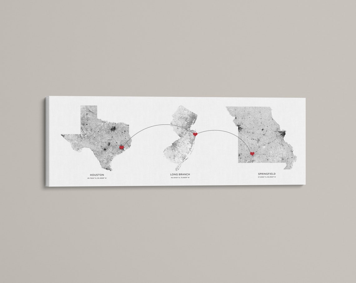 Custom States Map Print 3 Locations State to State | Etsy