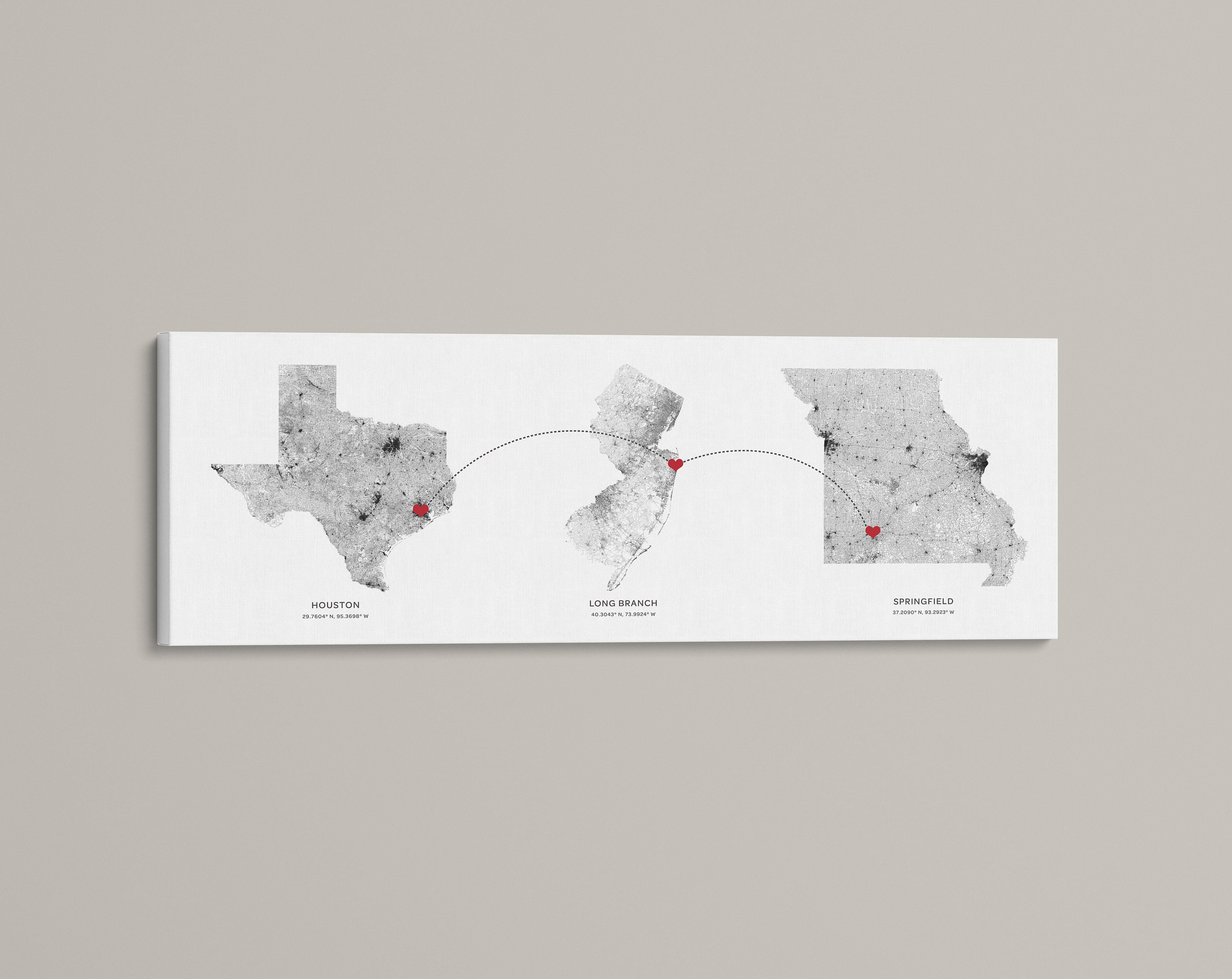 Custom States Map Print 3 Locations State to State | Etsy