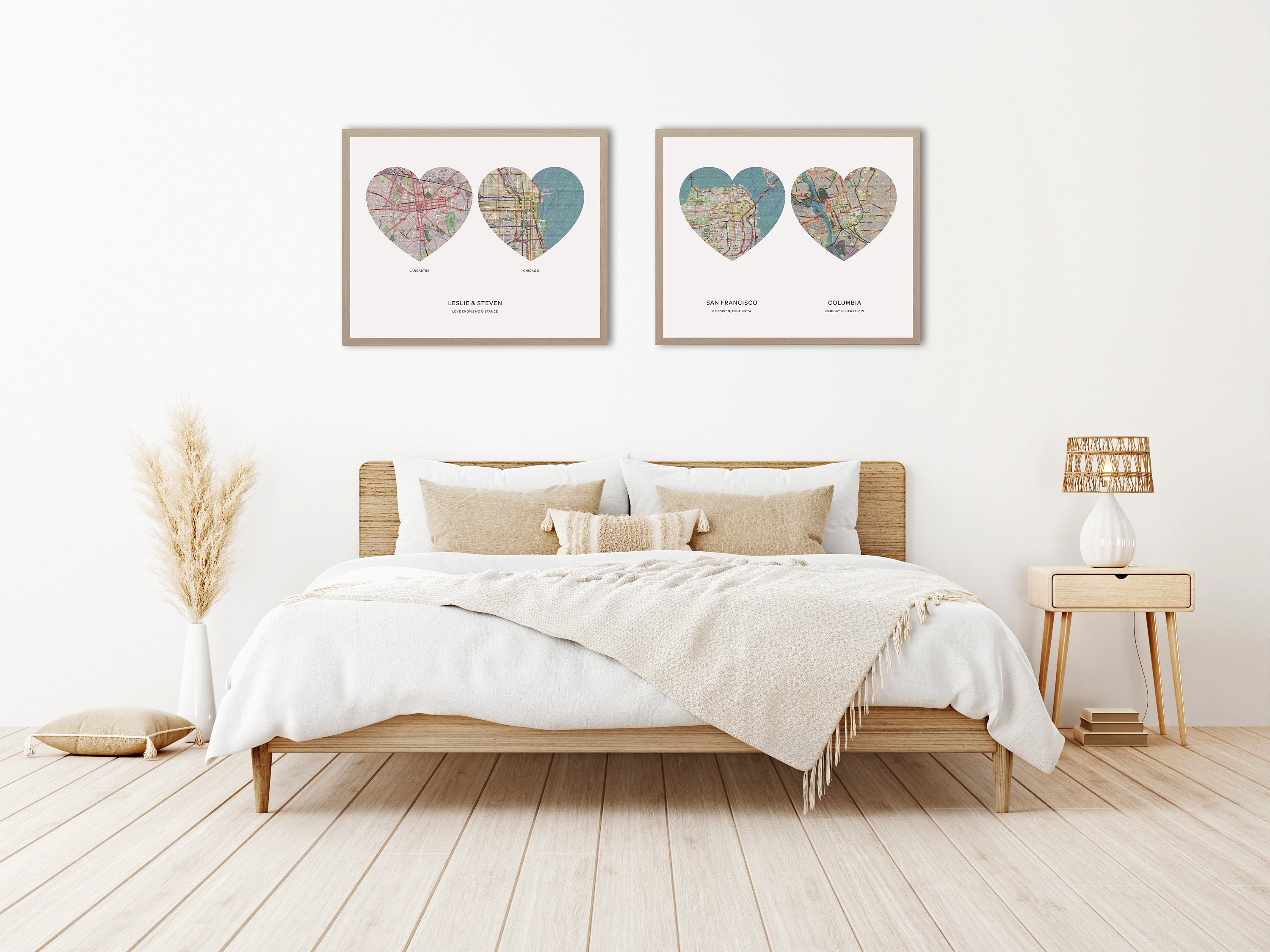 Custom Heart Map Print 2 Locations Personalized Map Canvas - Etsy