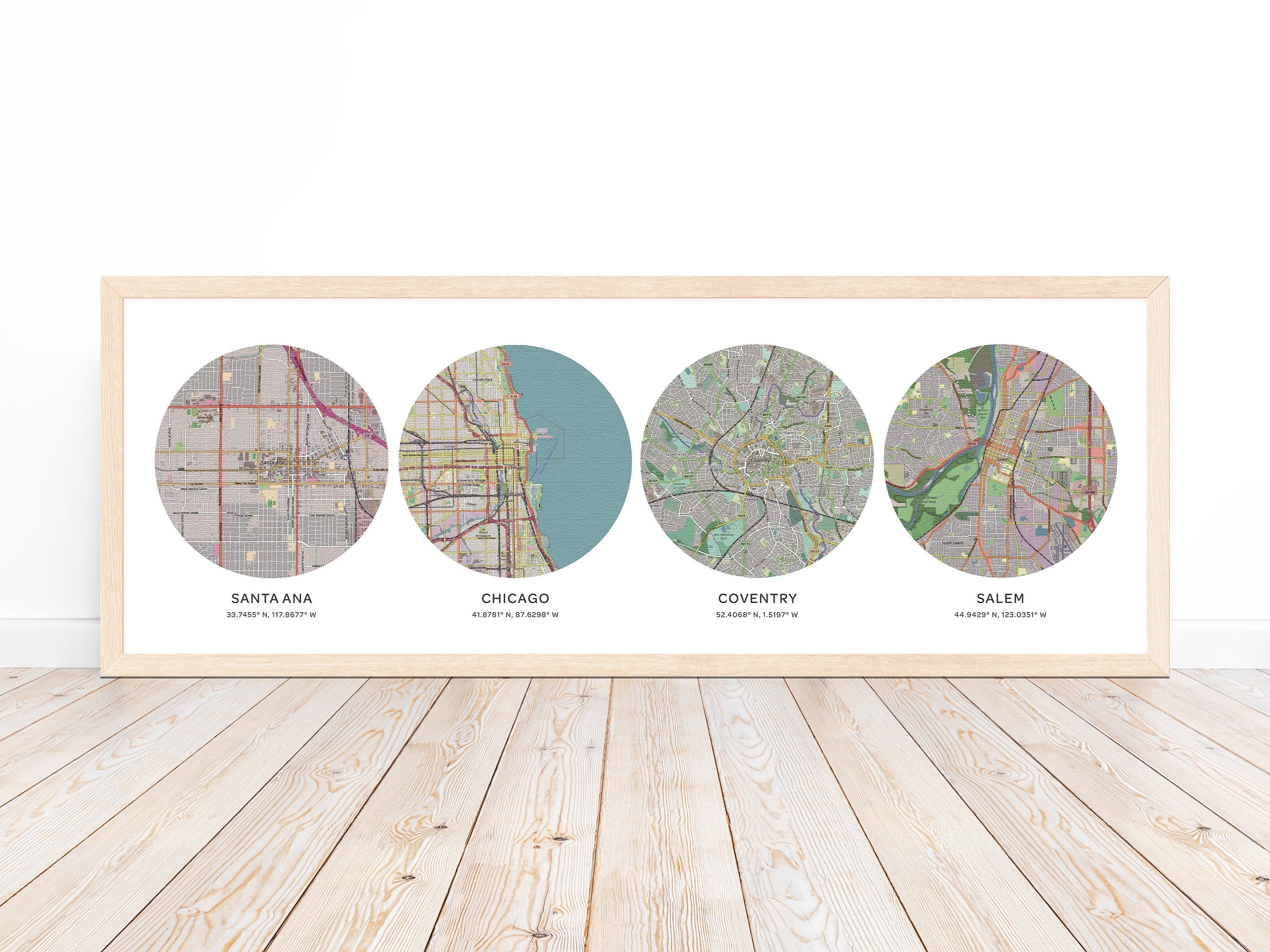 Personalized Map Print 4 Locations | Circles Maps Canvas | Custom Map ...