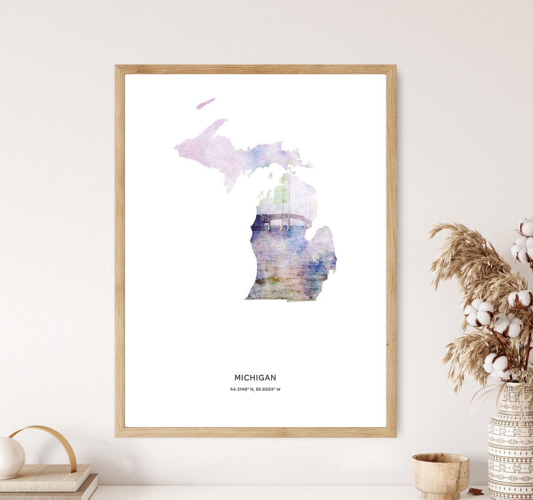 Michigan Print | Michigan Watercolor Print | Michigan Canvas | Michigan ...