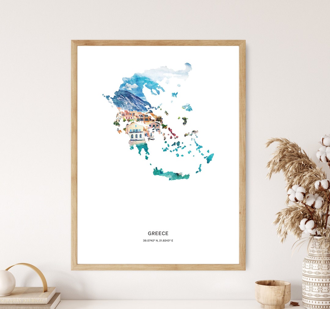 Greece Print | Greece Watercolor Print | Greece Canvas | Greece Poster ...