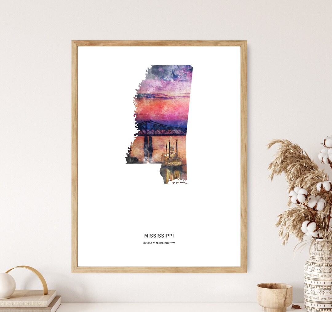 Mississippi Print | Mississippi Watercolor Print | Mississippi Canvas ...