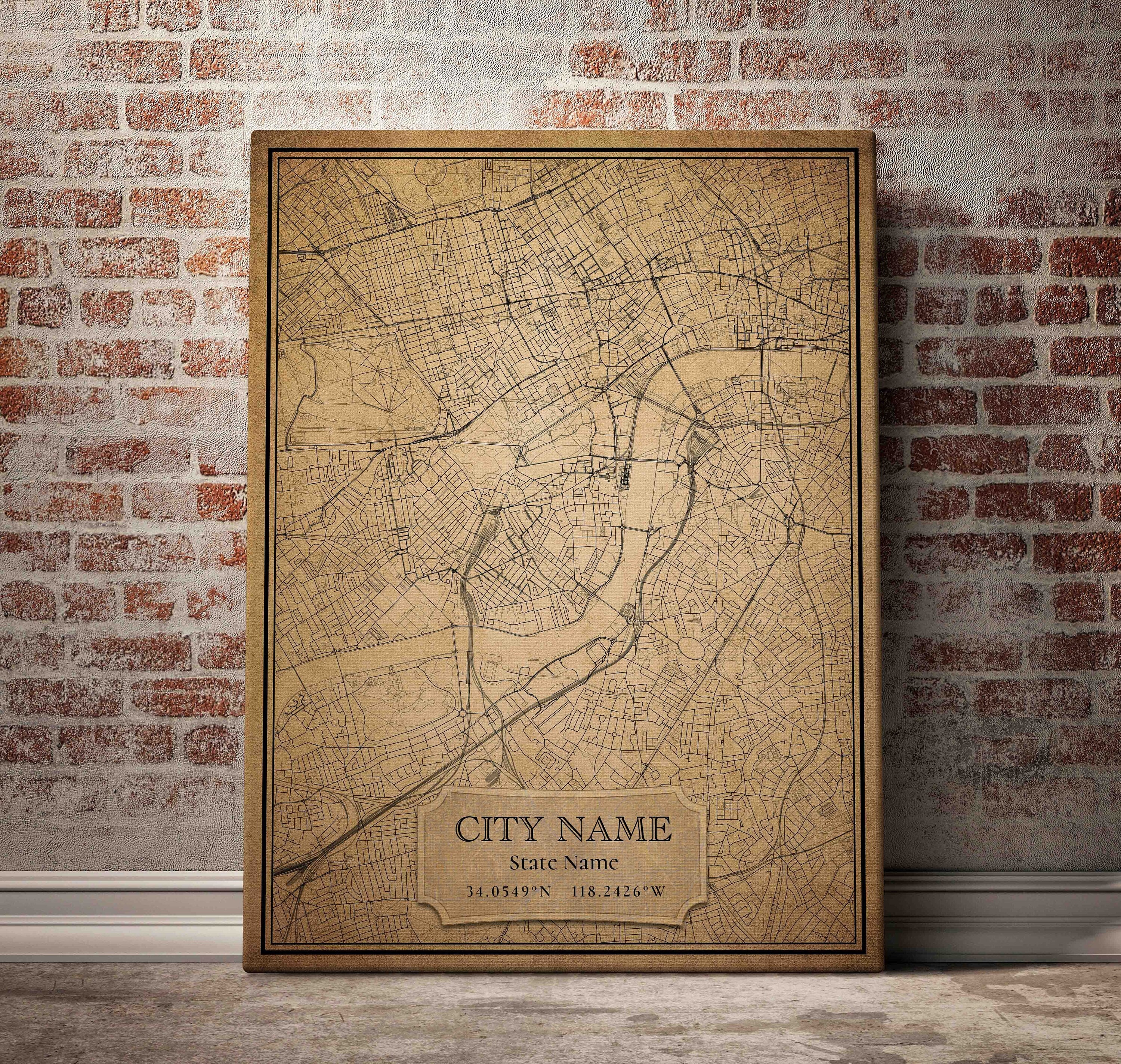 Custom Vintage Map Print | Personalized Map Canvas | Personalized Gift ...