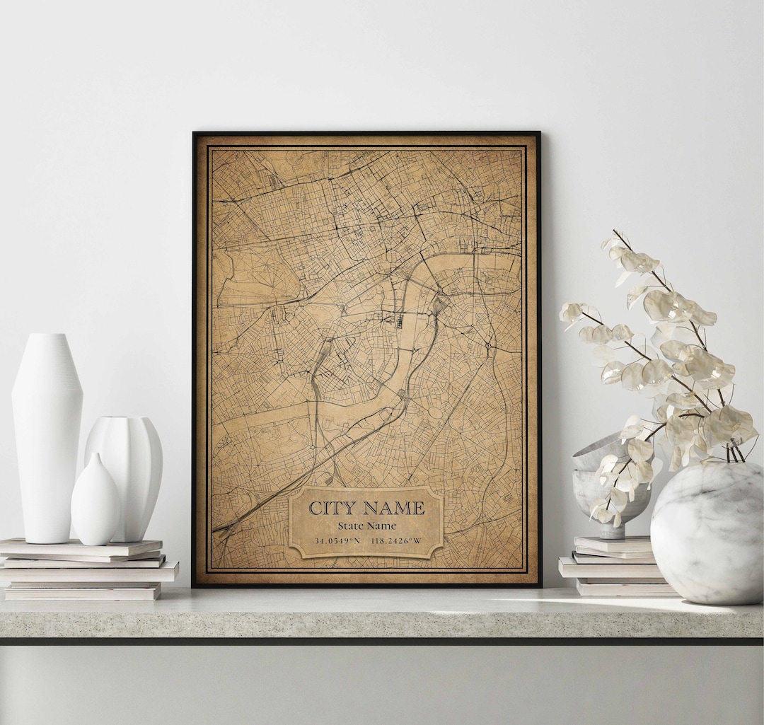 Custom Vintage Map Print | Personalized Map Canvas | Personalized Gift ...