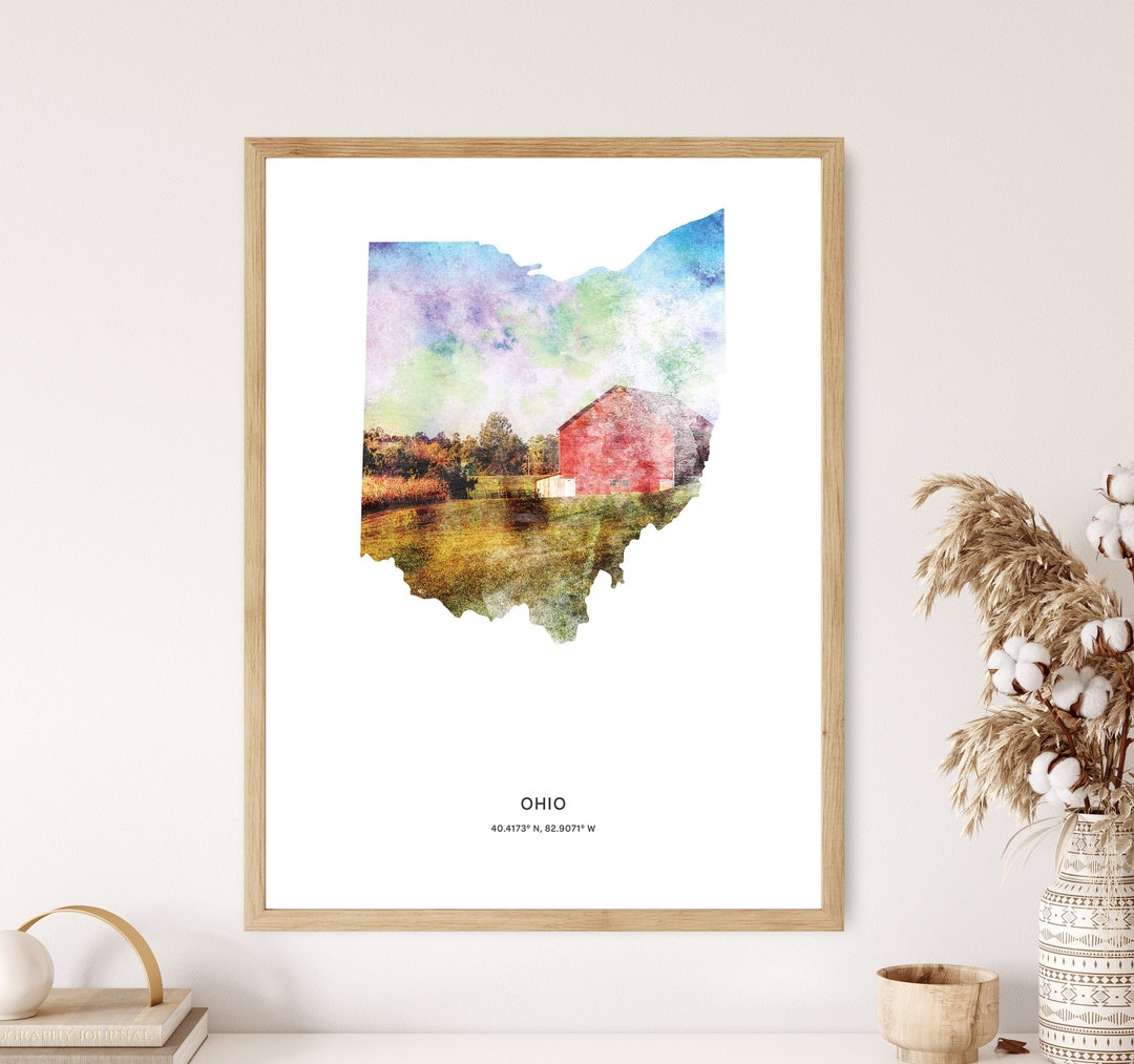 Ohio Print | Ohio Watercolor Print | Ohio Canvas | Ohio Poster | Ohio ...