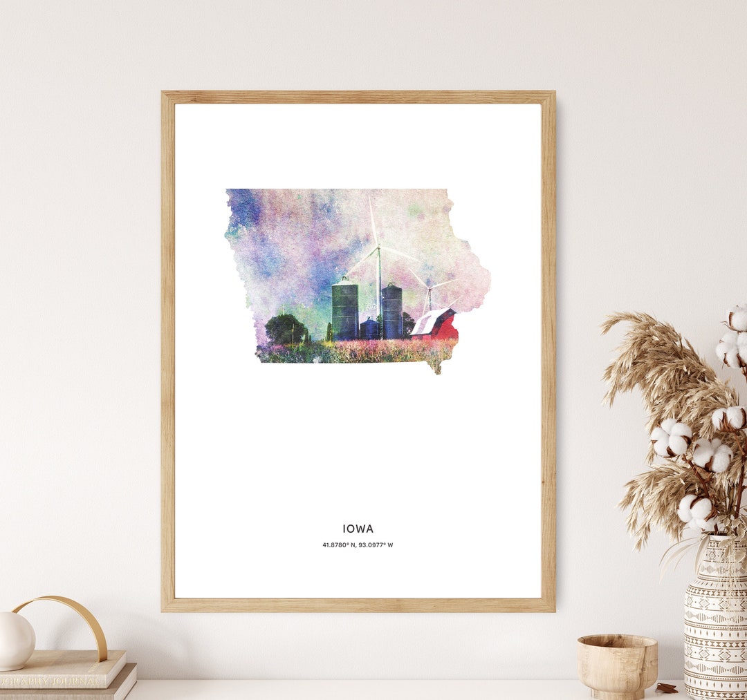 Iowa Print | Iowa Watercolor Print | Iowa Canvas | Iowa Poster | Iowa ...