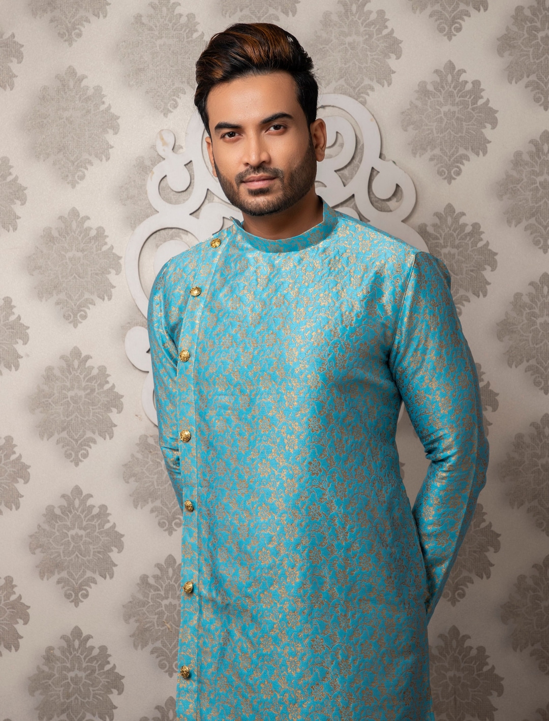 Turquoise Blue Kurta Bengali Kurta Handloom Silk Kurta Men - Etsy