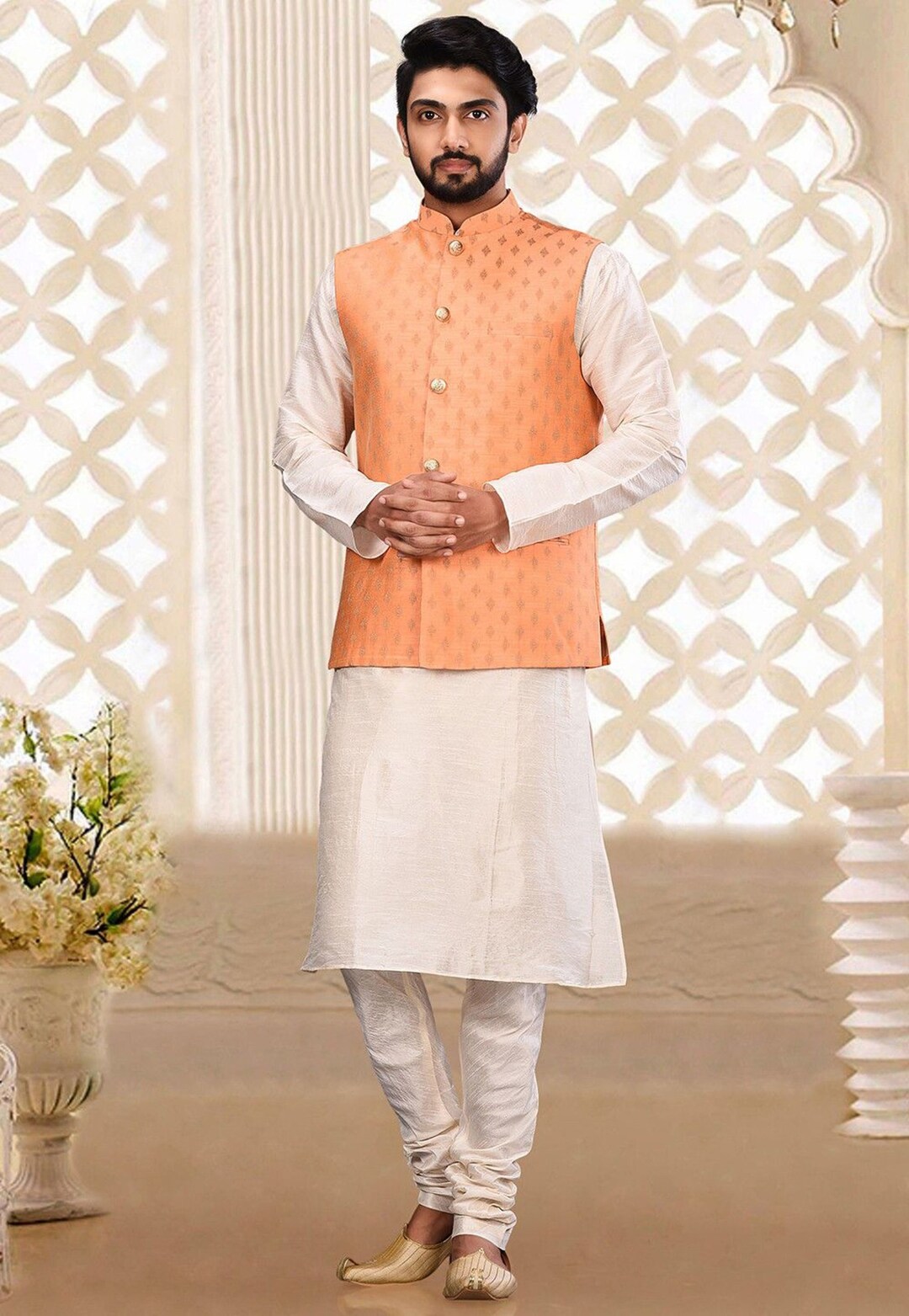 Mens Peach Jacket Modi Jacket Indian Waistcoat Pakistani Vest - Etsy