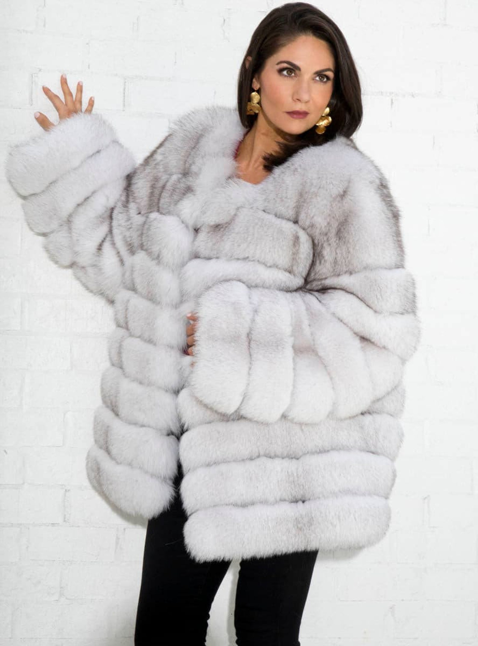 Women's Red/white Fox Fur Jacket Coat Peter Pan Collar Karakul Sheep ...