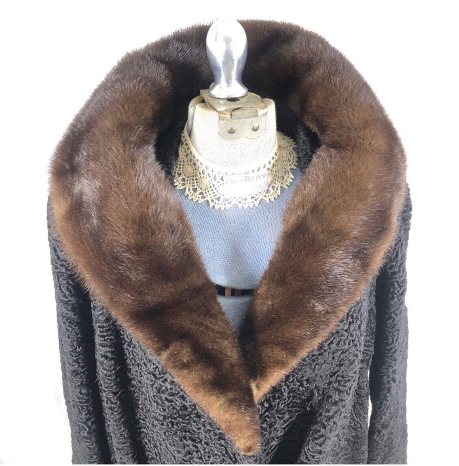 Vintage Persian Lamb With Mink Collar Midi Duster Length Curly Lamb ...