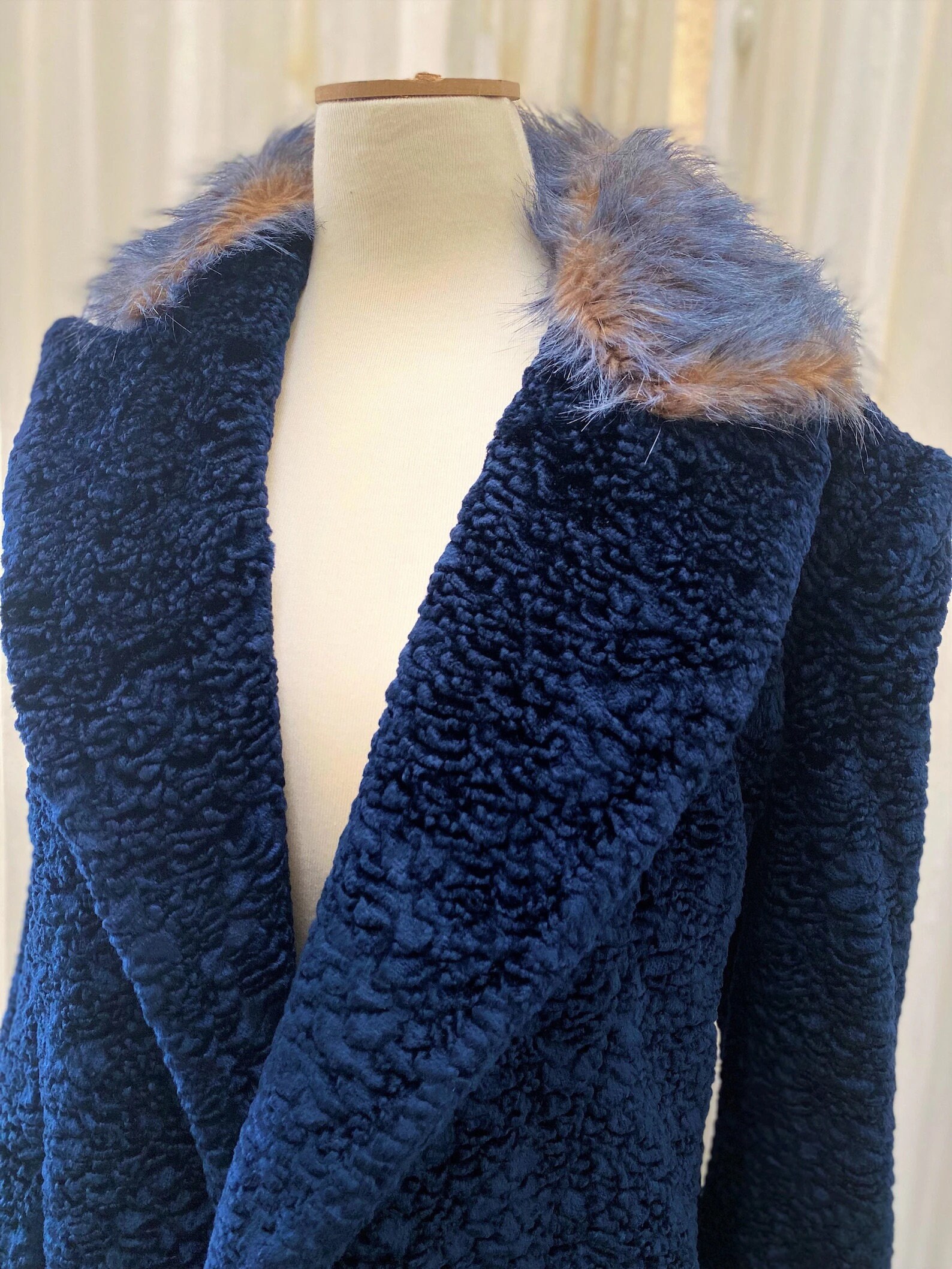 Women's Blue Real Broad Tail Persian Lamb Fur Jacket Coat Peter Pan Fox ...