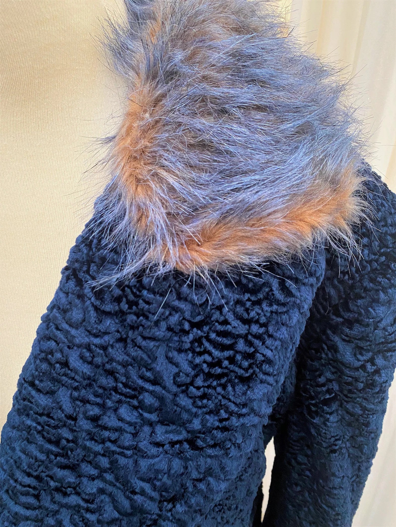 Women's Blue Real Broad Tail Persian Lamb Fur Jacket Coat Peter Pan Fox ...