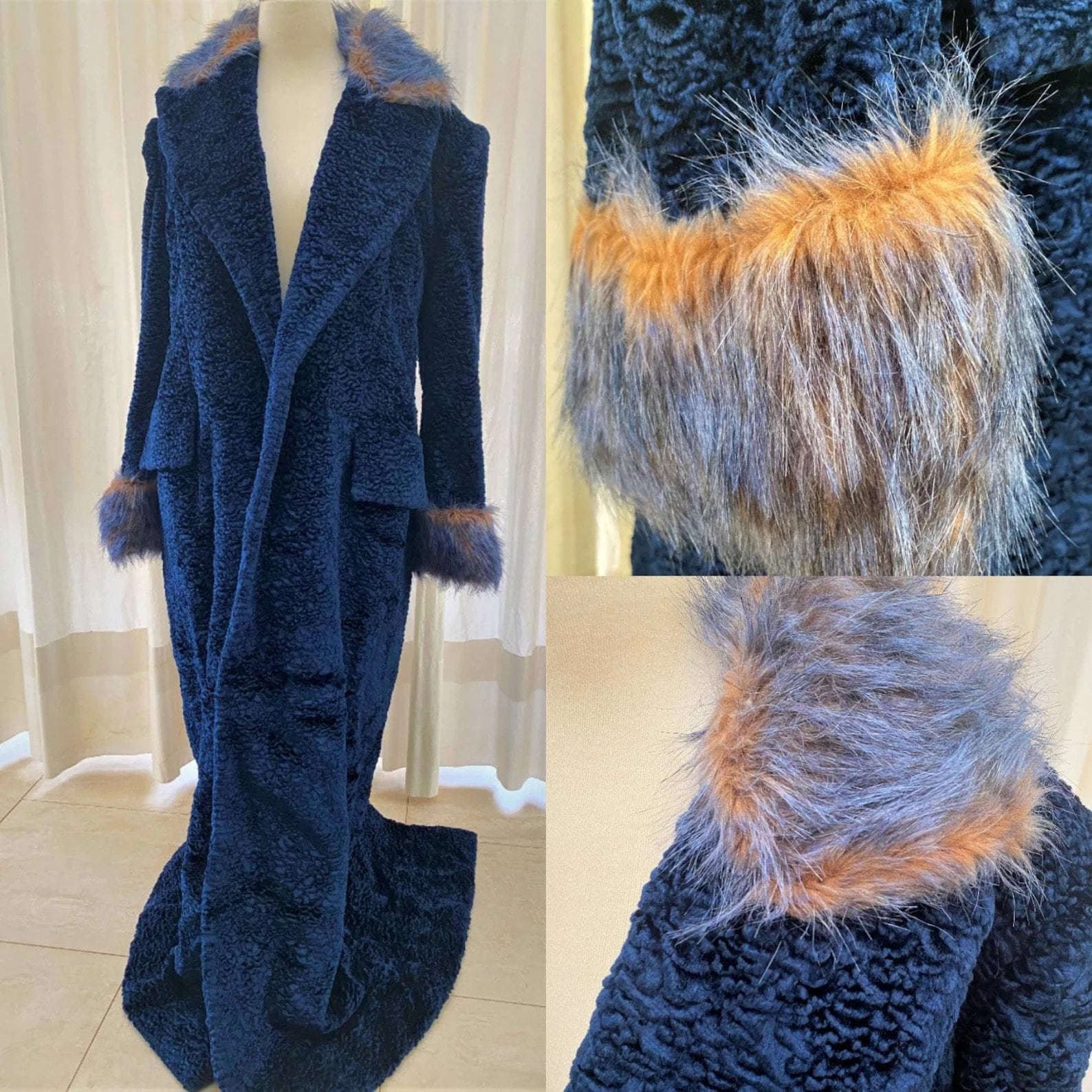 Women's Blue Real Broad Tail Persian Lamb Fur Jacket Coat Peter Pan Fox ...