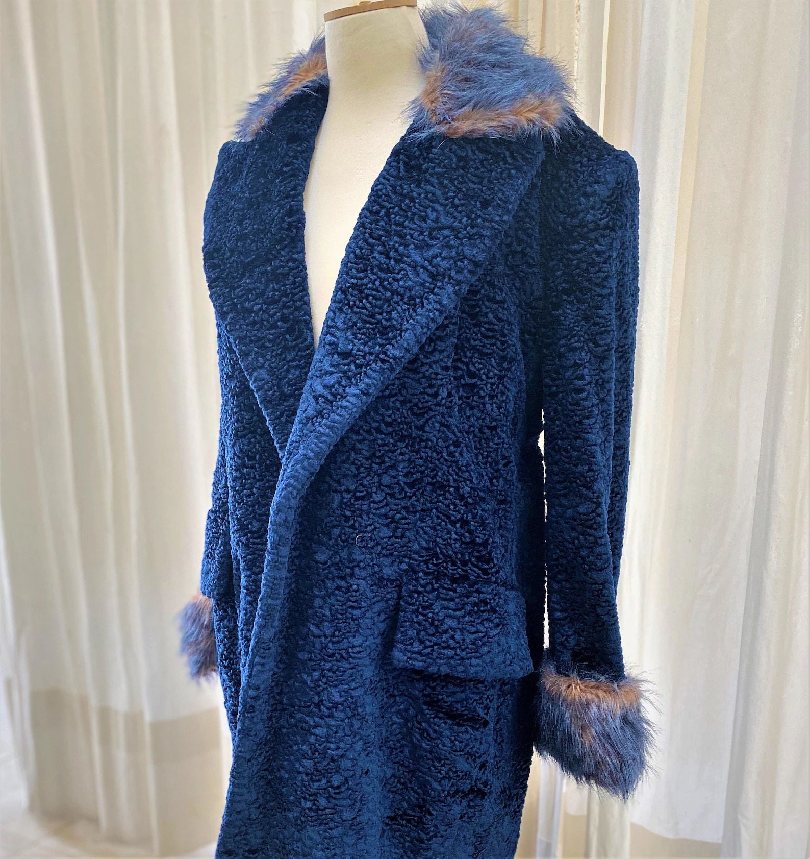 Women's Blue Real Broad Tail Persian Lamb Fur Jacket Coat Peter Pan Fox ...