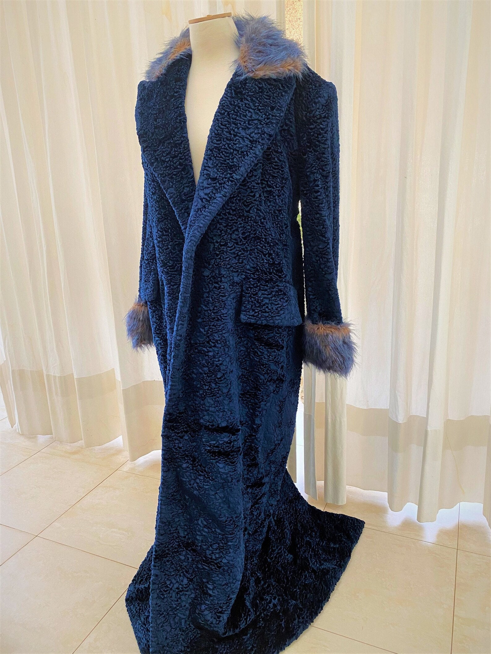 Women's Blue Real Broad Tail Persian Lamb Fur Jacket Coat Peter Pan Fox ...