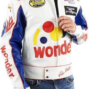 Men's Leather Ricky White Racing Faux Leather Jacket - Bobby Biker ...
