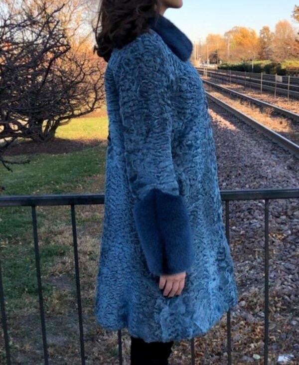 Women's Blue Real Broad Tail Persian Lamb Fur Jacket Coat Peter Pan ...