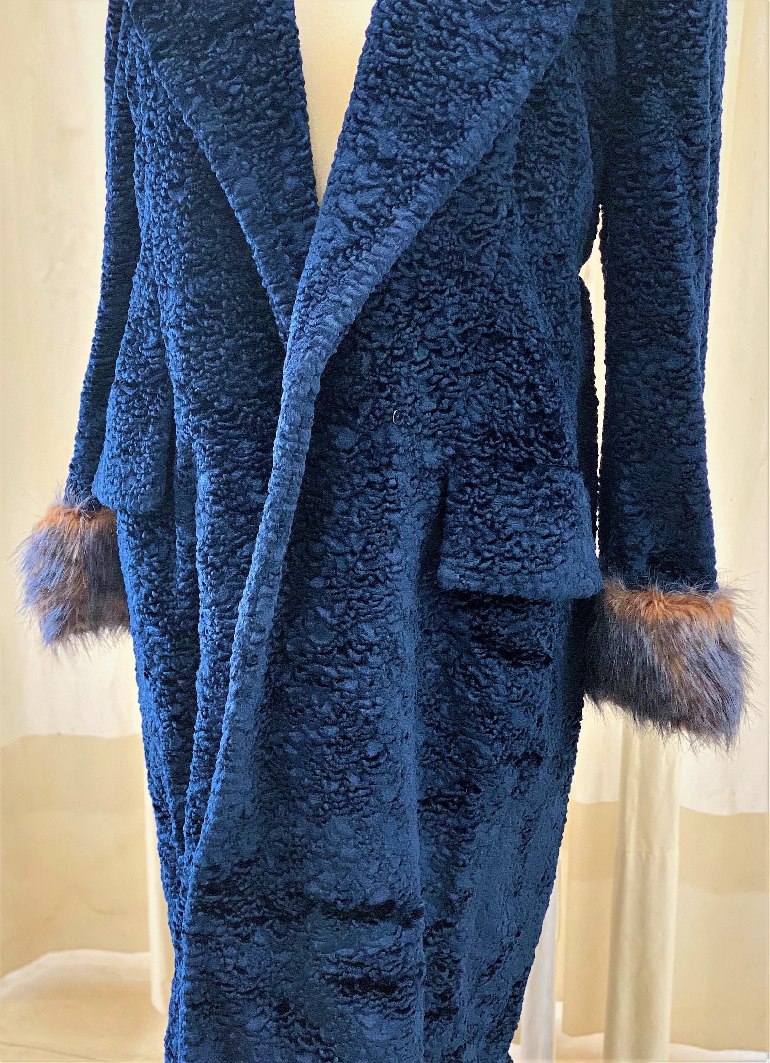 Women's Blue Real Broad Tail Persian Lamb Fur Jacket Coat Peter Pan Fox ...