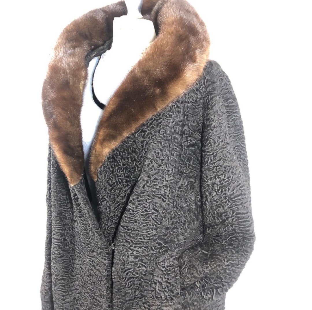 Vintage Persian Lamb With Mink Collar Midi Duster Length Curly Lamb ...